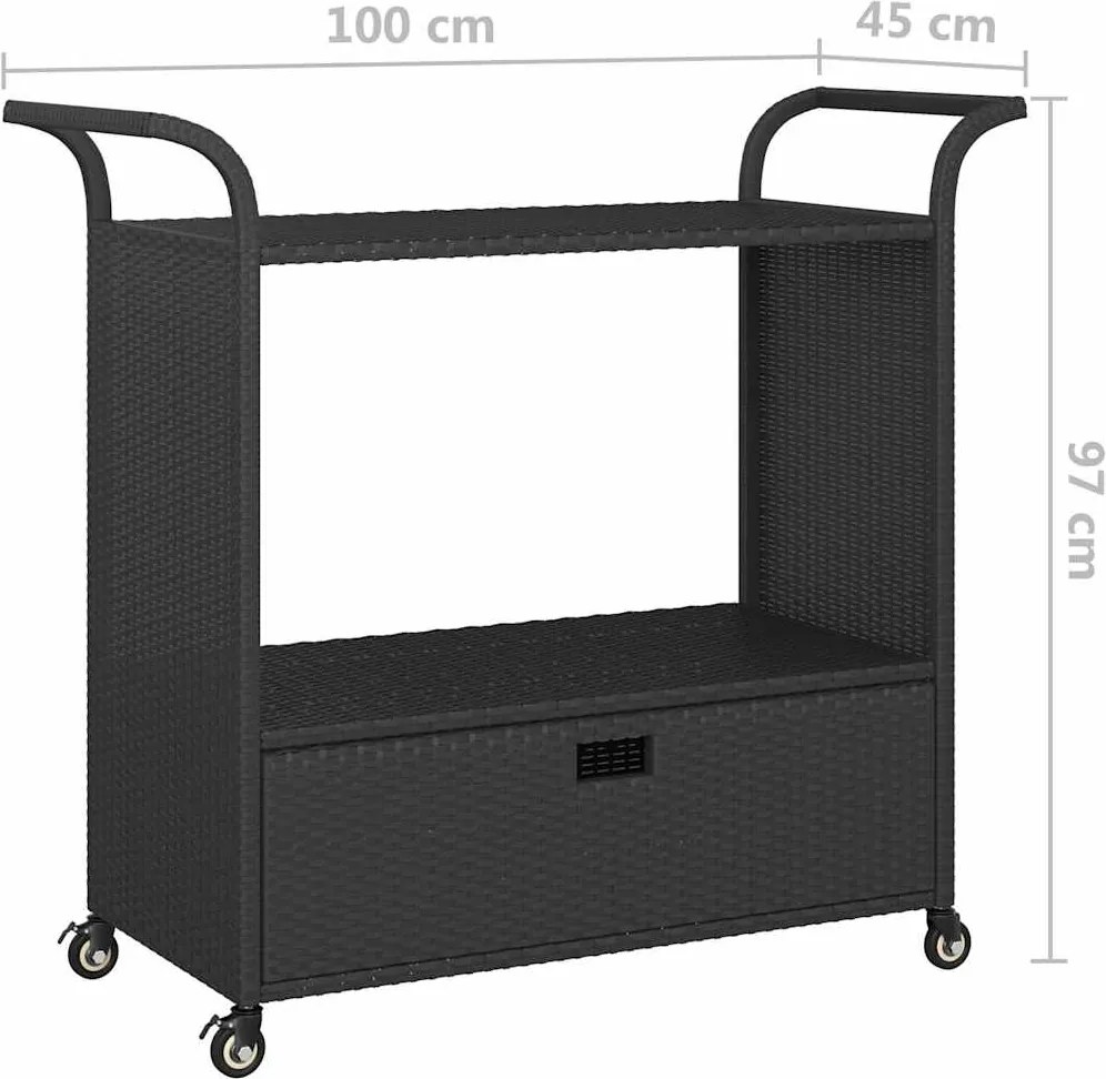 Barový vozík se zásuvkou černý 100 x 45 x 97 cm polyratan 316663