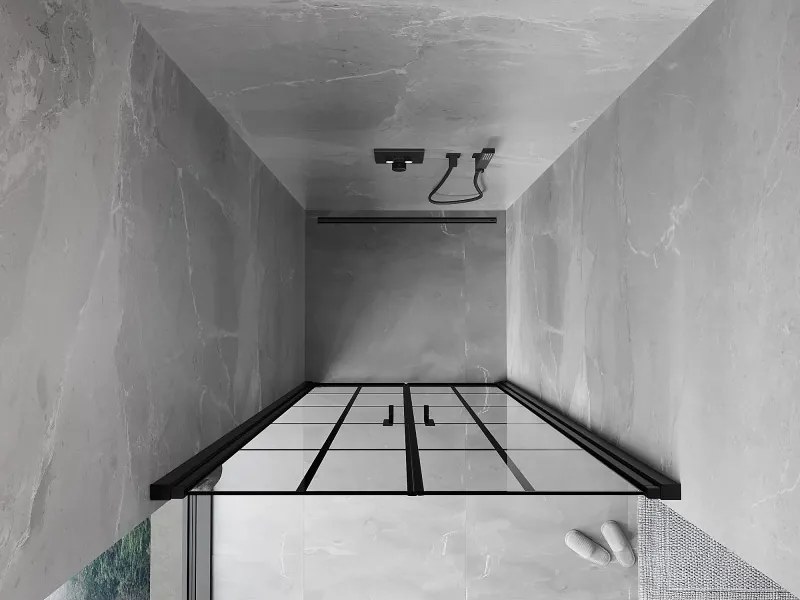 Mexen Otvor sprchových dveří MIST (d+d) 90x200 cm 6 mm černý, mřížka, 8A7-090-000-70-77