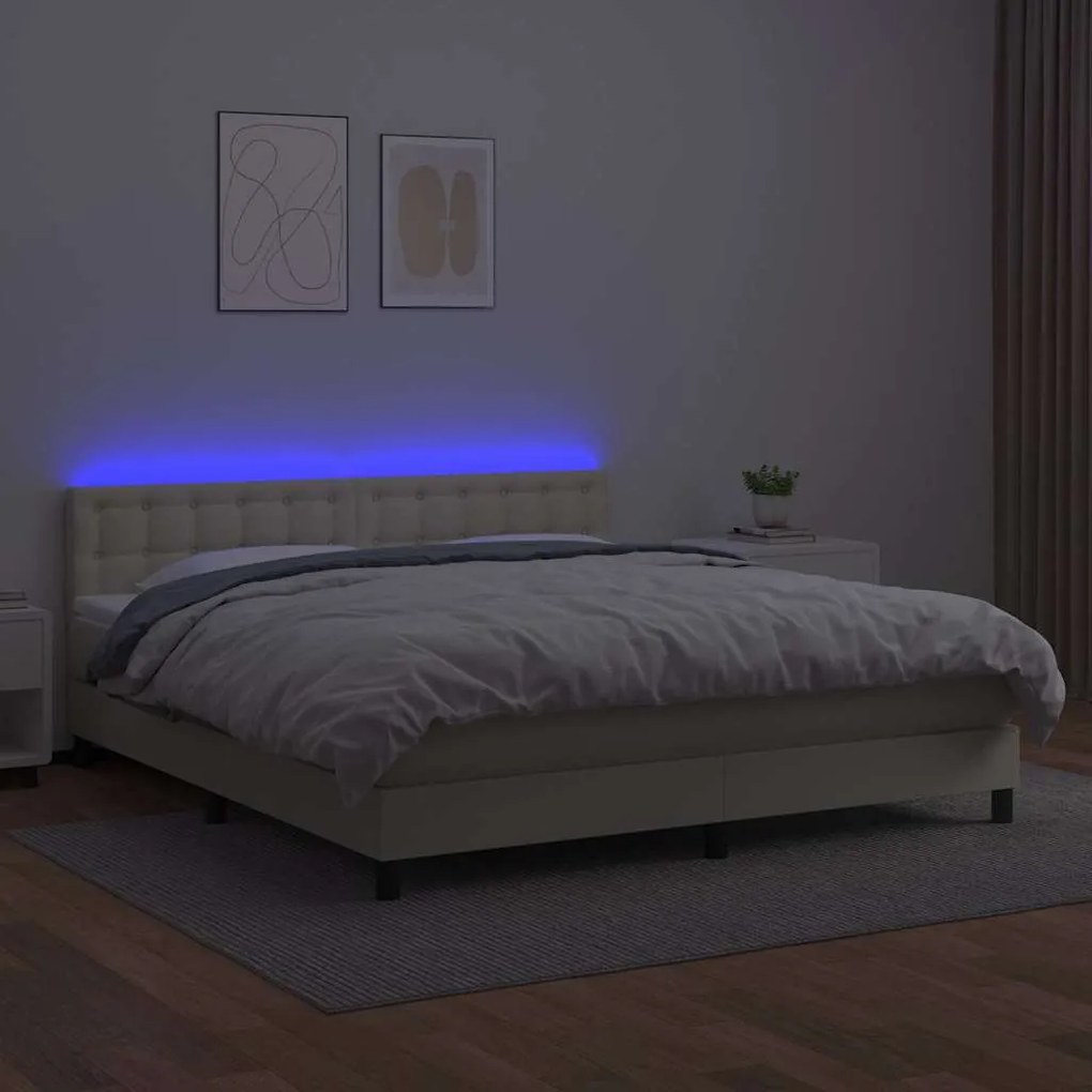 Box spring postel s matrací a LED krémová 160x200 cm umělá kůže 3134233