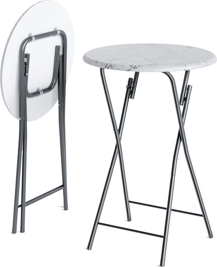 Barový stolek skládací Ø60cm dekor mramoru bílý 110cm výška