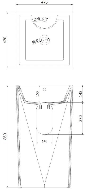 Mexen Ida, volně stojící umyvadlo 46x46x82 cm, černá matná, 26114670