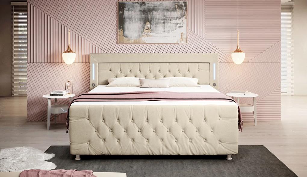 K&M postele Boxspring postel PARADISE bez úložného prostoru s LED a USB Velikost postele: 160 × 200 cm, Výběr matrace: Taštičková zónová matrace - mě…
