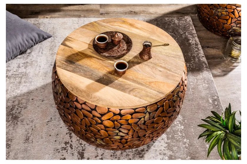 Massive home | 2SET konferenční stolek STONE MOSAIC 65 CM měděný