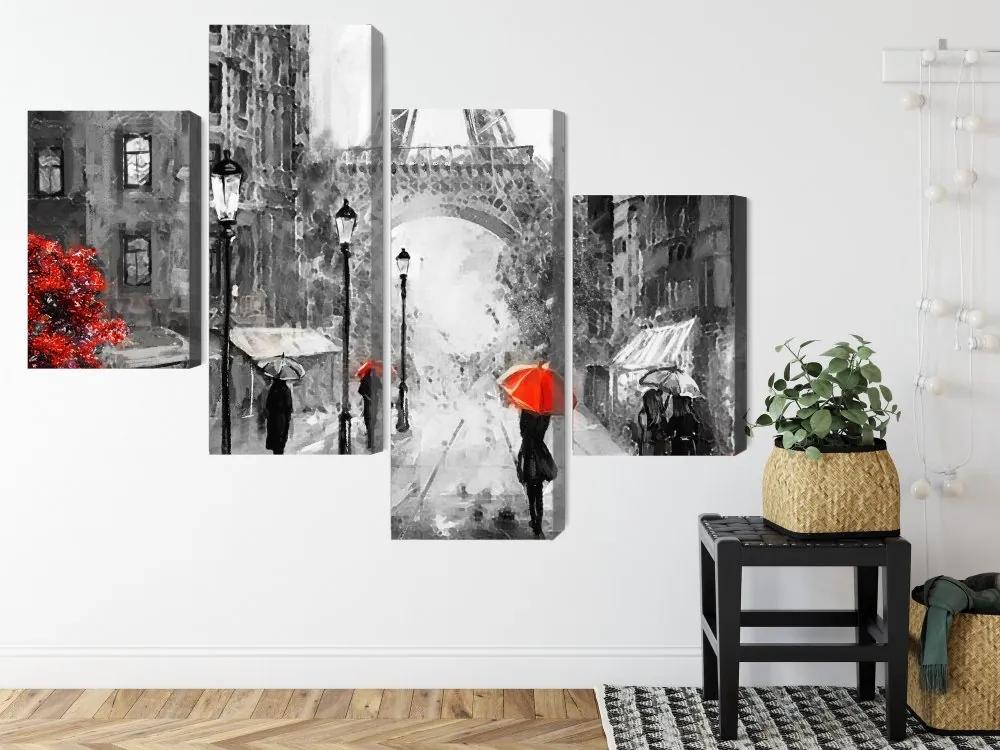 Vícedílný obraz Lidé S Červenými Deštníky Na Ulici V Paříži Nedostatek Nedostatek Plátno Canvas 240x150