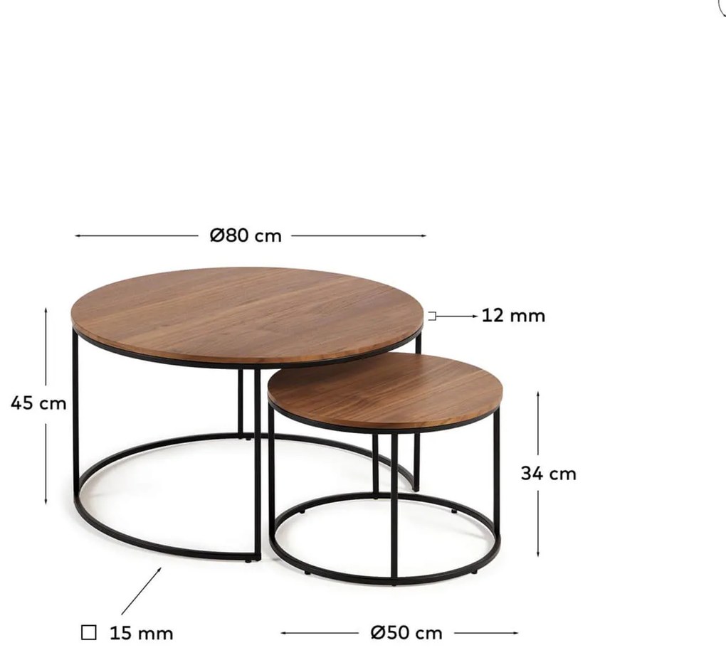 Set 2 odkládacích stolků noya ø 80 / ø 50 cm ořech MUZZA