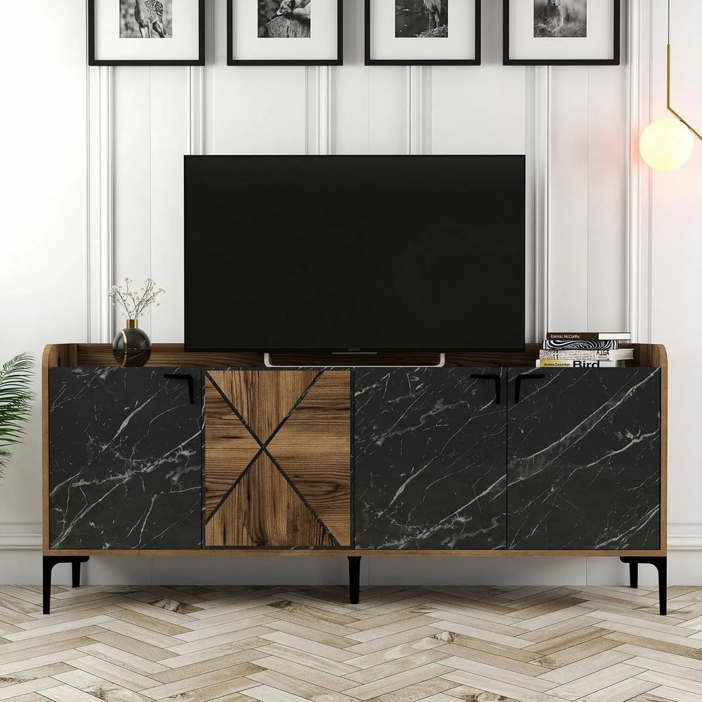 Skříňka Venedik Walnut and Black Marble