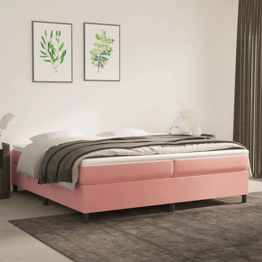 Box spring postel s matrací růžová 200x200 cm samet 3144704