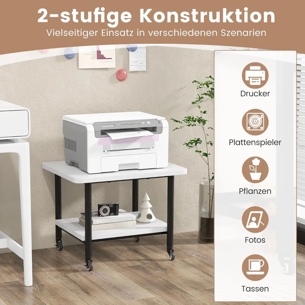 Costway Stůl na tiskárnu se 2 úrovněmi a uzamykatelnými kolečky Stojan