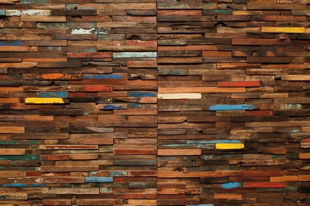 Dřevěná lodní mozaika  - obkladový panel 600 x 300 x 7 - 14 mm (0,18 m²)