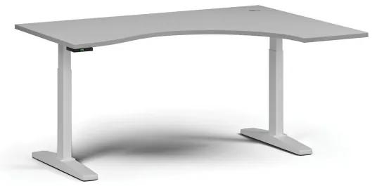 Výškově nastavitelný stůl, elektrický, 675-1325 mm, ergonomický pravý, deska 1600x1200 mm, bílá podnož, šedá
