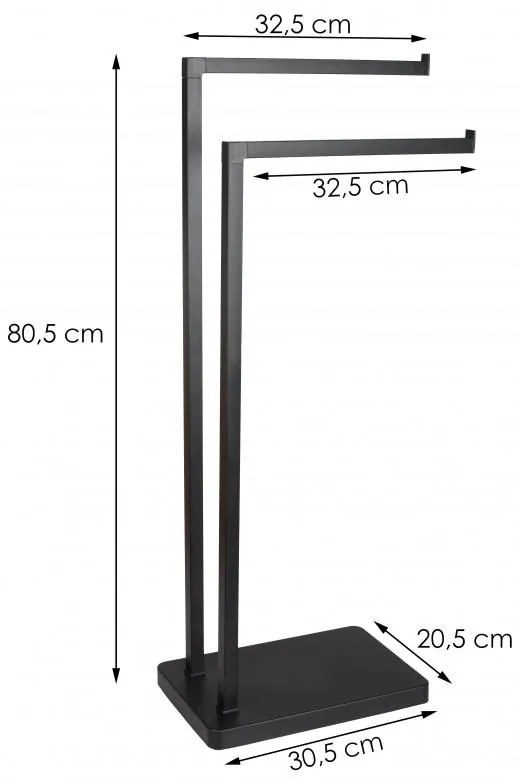Erga Roki, dvouramenný věšák na ručníky 30,5x20,5x80,5 cm, černá matná, ERG-YKA-P.ROKI-BLK