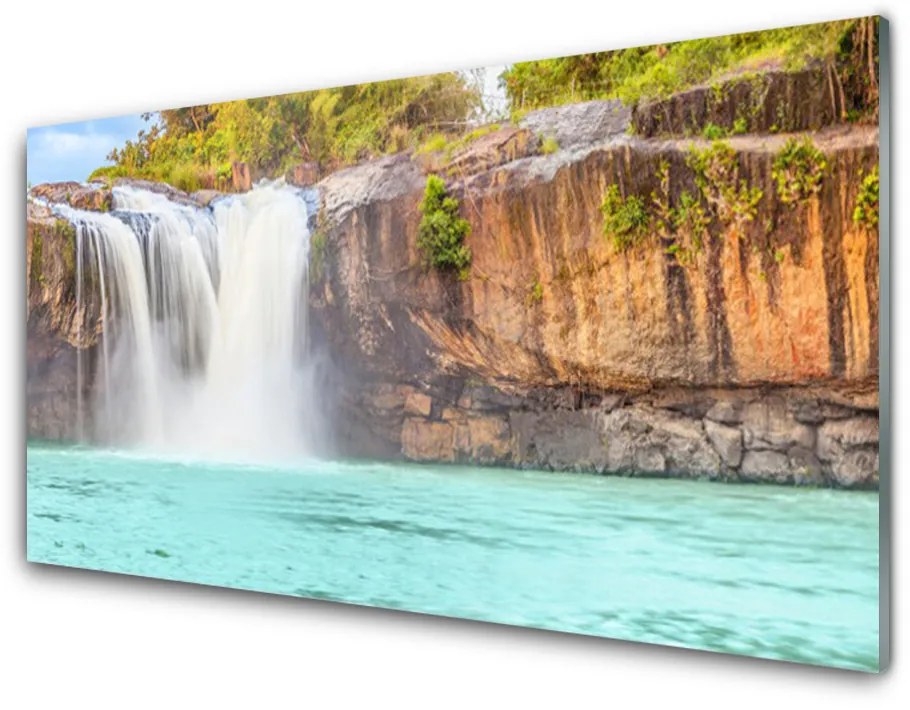 Obraz na skle Vodopád Jezero Krajina 120x60 cm