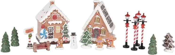 17ks perníková LED chaloupka s doplňky Gingerbread - 9*8*13 cm / 2xAAA