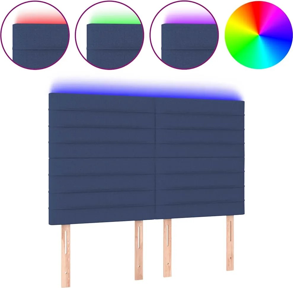 Čelo postele s LED modré 144x5x118/128 cm textil 3122568