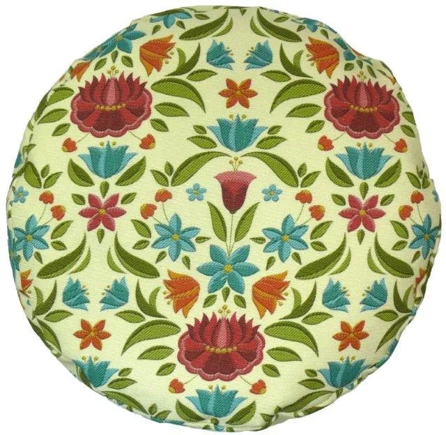 S radostí - vlastní výroba Meditační polštář Lidové květy - světlé Velikost: ∅30 x v12 cm