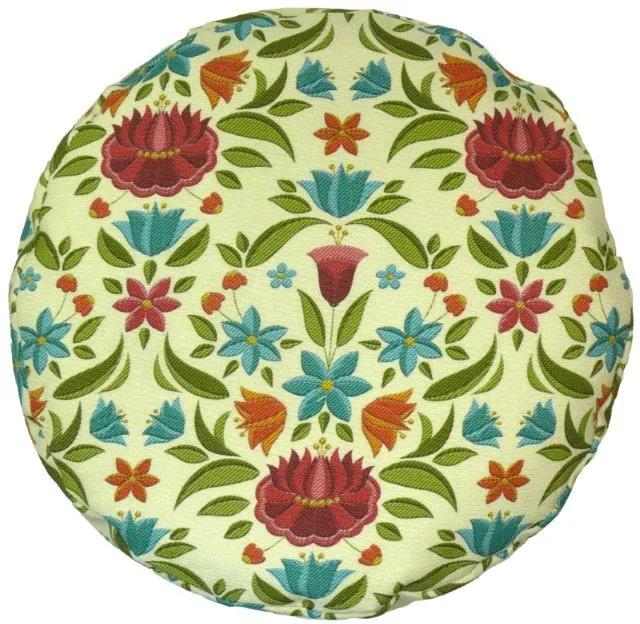 S radostí - vlastní výroba Meditační polštář Lidové květy - světlé Velikost: ∅30 x v18 cm