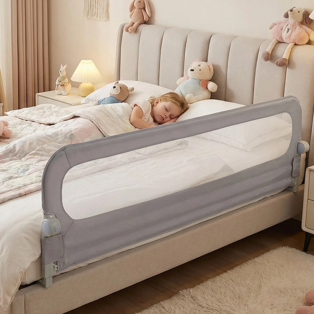 Costway Sada 3 zábran k dětské posteli 198/178 cm, šedá