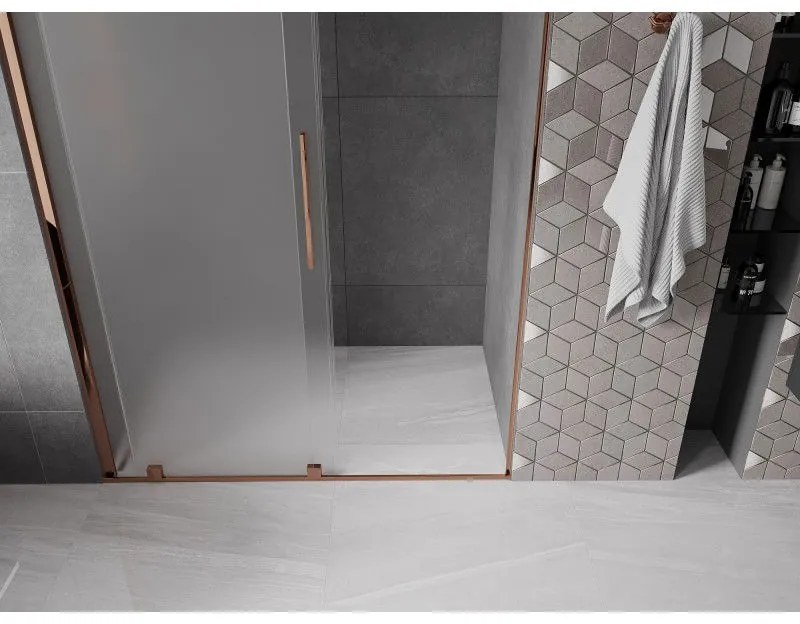 Mexen Velar, posuvné sprchové dveře do otvoru 130 cm, 8mm sklo námraza, růžové zlato, 871-130-000-31-60