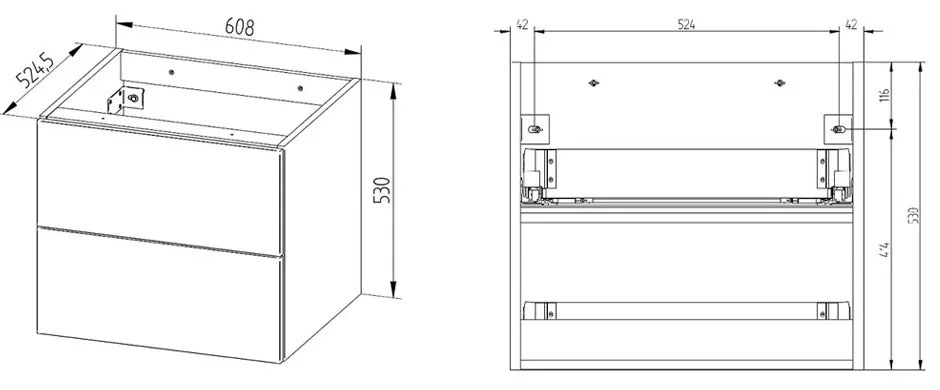 Mereo Ponte koupelnová skříňka nízká 61 x 53 x 53 cm 2 zásuvky antracit CN230S Koupelny Bernold