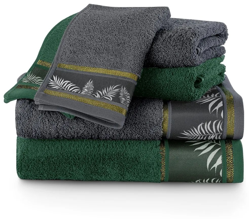 Sada bavlněných ručníků AmeliaHome Pavos grafitová/zelená