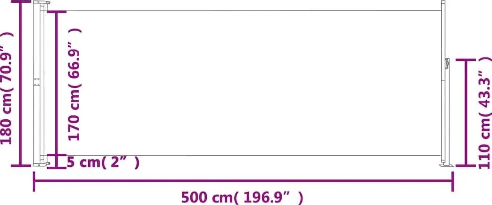 vidaXL Zatahovací boční markýza 180 x 500 cm hnědá [313408]
