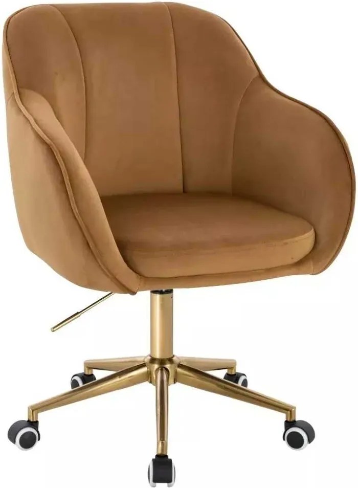 LuxuryForm DESIGN Otočná židle AVOLA VELUR na zlaté podstavě s kolečky - medová