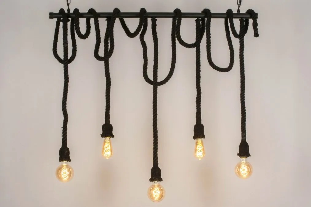 Závěsné černé designové svítidlo nad stůl Rope Industry Bulb 5 Nero