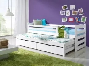 Dřevěná postel TOSIA 90x190 cm s přistýlkou a úložným prostorem masiv BÍLÁ