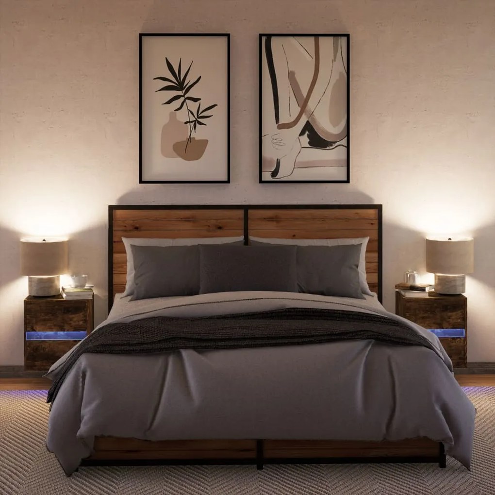 Nástěnné noční stolky s LED osvětlením 2 ks kouřový dub 3307970