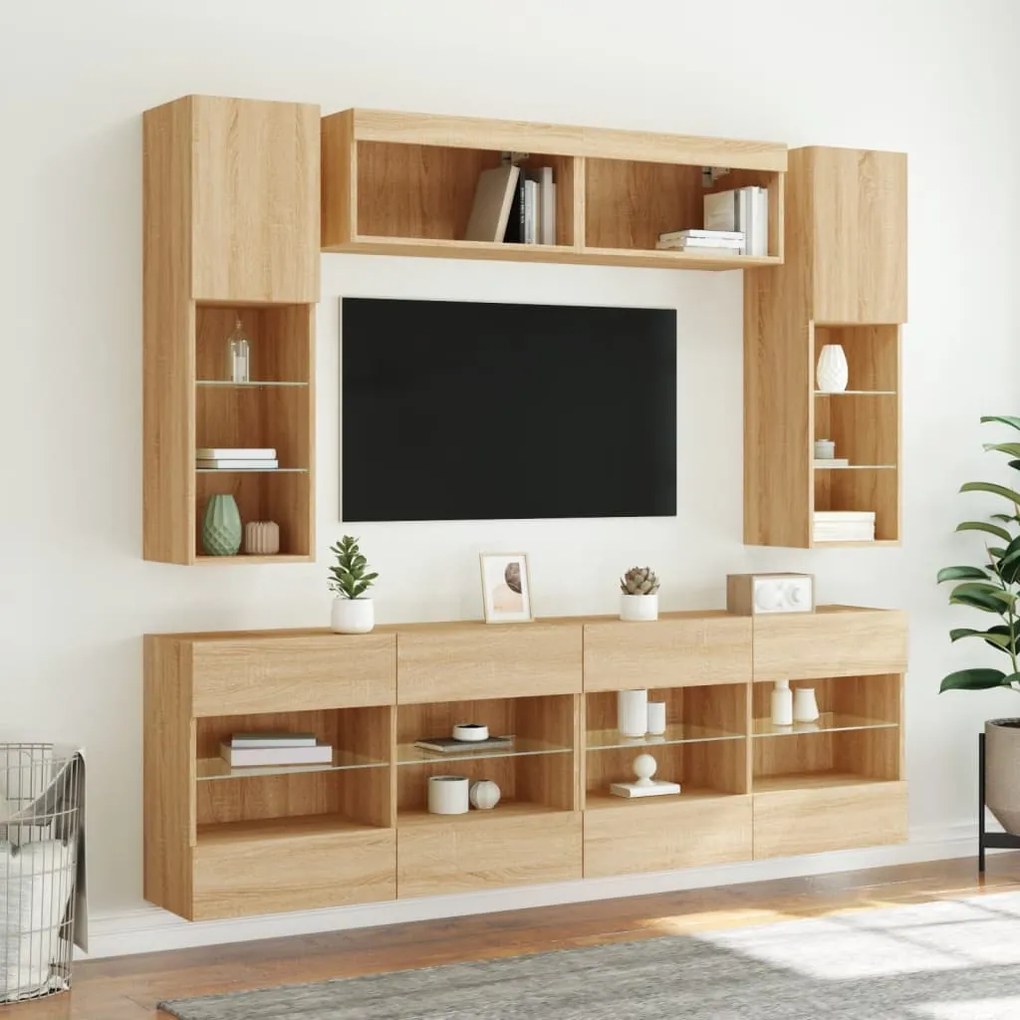 6dílná obývací stěna s LED osvětlením dub sonoma 3216799