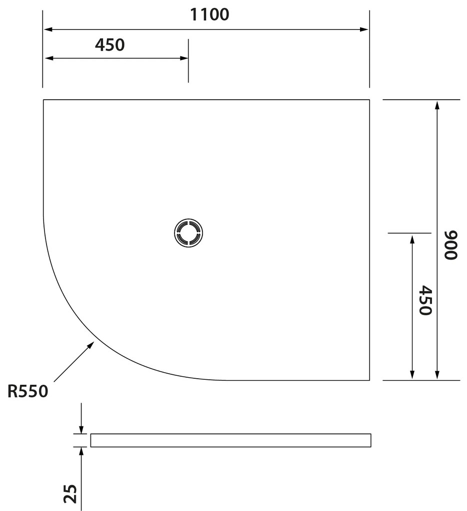 Polysan FLEXIA vanička z litého mramoru čtvrtkruh, 110x90x2,5 cm, R550, pravá, 91361