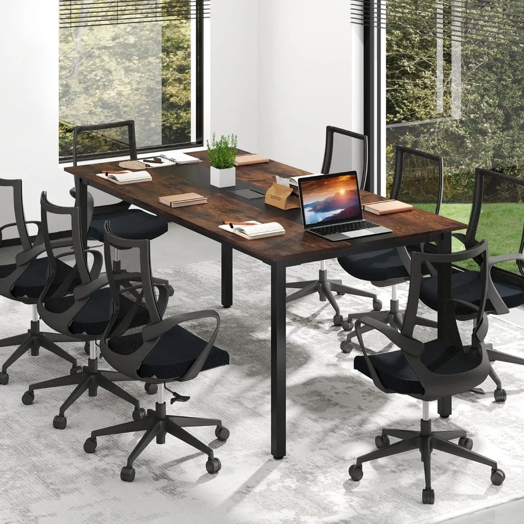 Costway Konferenční stůl pro 8-10 osob obdélníkový – 180 × 90 cm, hnědý