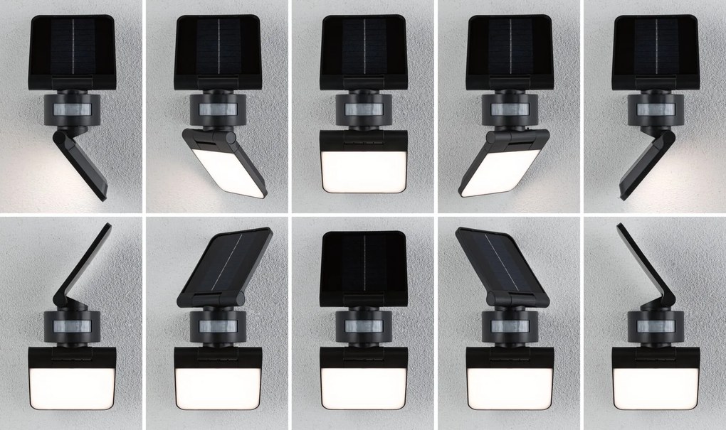 P 94609 Solární LED osvětlení zdí Lesla pohybové čidlo (IR) IP65 hranaté 150x130mm 3000K 12,5W antracit umělá hmota - PAULMANN