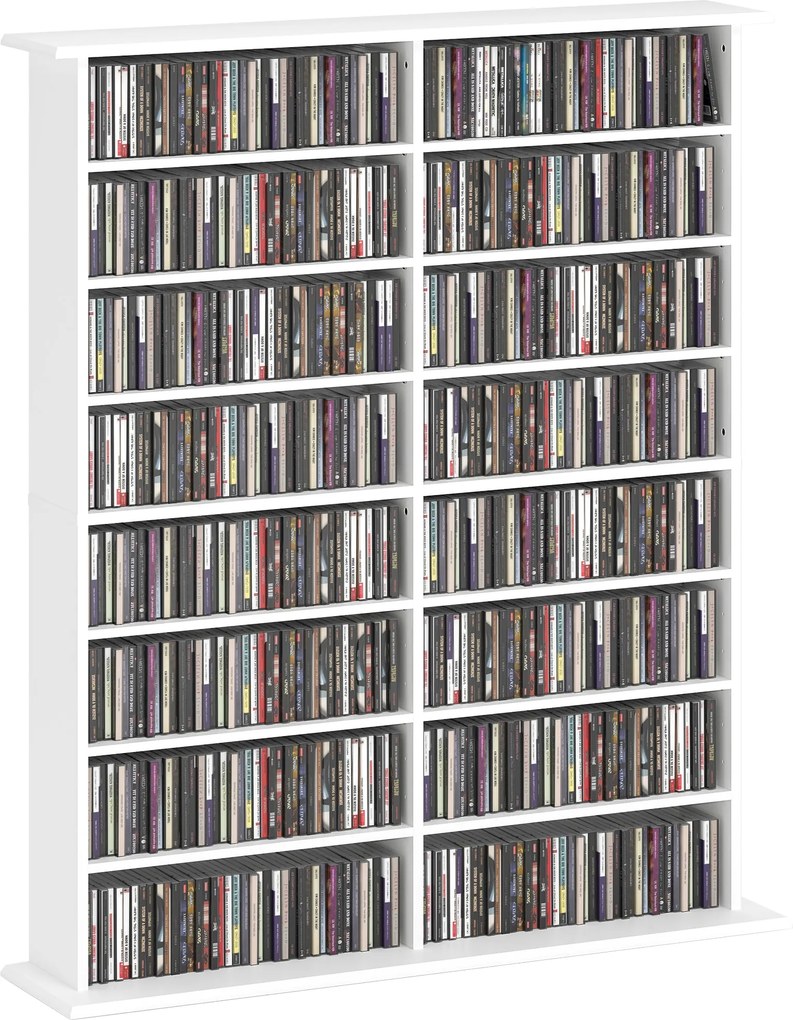 HOMCOM Úložný prostor na CD a DVD, multimedia úložná jednotka se 16 přihrádky a 12 nastavitelnými policemi, maximální kapacita 720 CD/396 DVD a Blu-ra