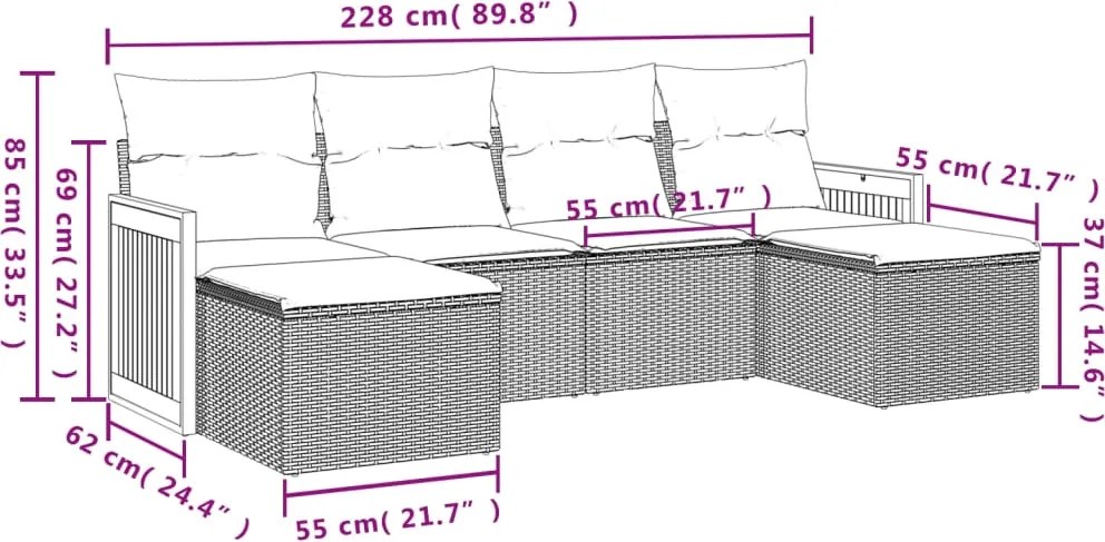 6dílná zahradní sedací souprava s poduškami šedá polyratan 3227901