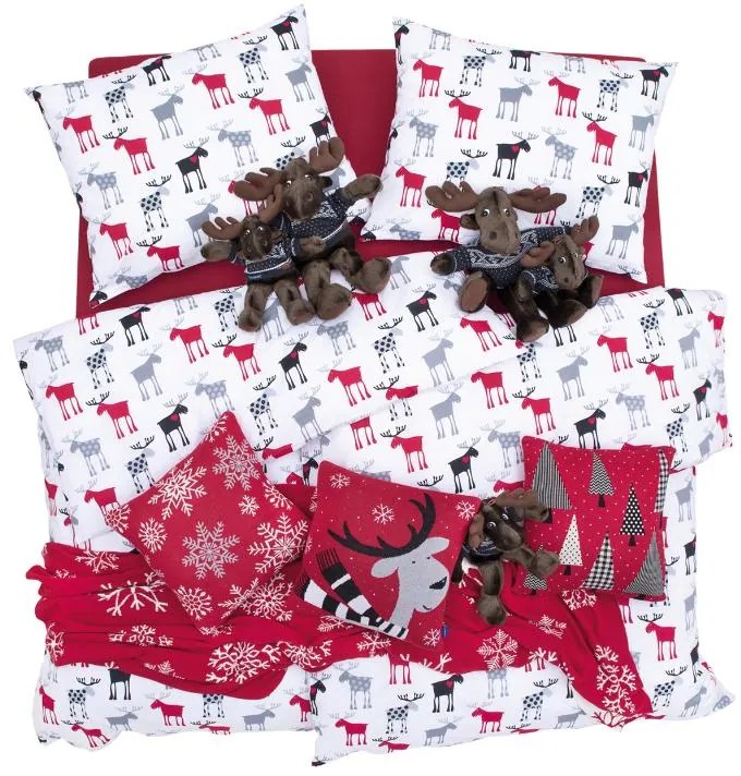 SCANquilt povlečení KLASIK sobi bíločervenošedá 140 x 220/70 x 90 cm