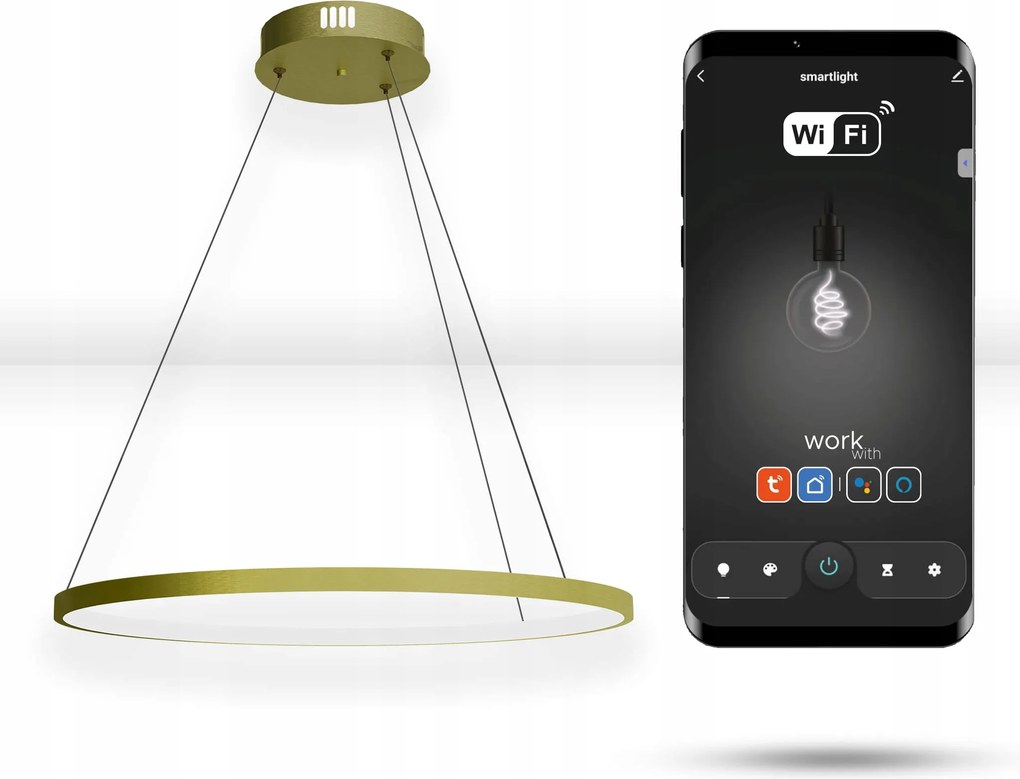 Kruhová WiFi lampa Tuya 60 cm Led Zlatá závěsná Ring Circle Internal