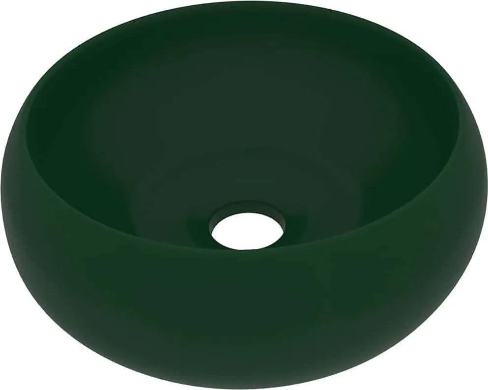 Luxusní umyvadlo kulaté matné tmavě zelené 40 x 15 cm keramické 147003