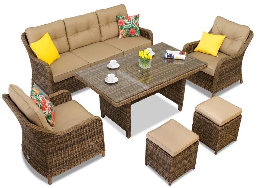 Zahradní set Technorattan Toledo Apetito 5 s pufy hnědá Garden Point