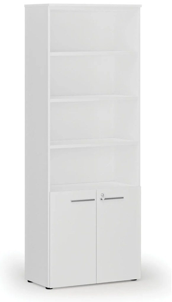 Kombinovaná kancelářská skříň PRIMO WHITE, dveře na 2 patra, 800 x 420 x 2128 mm, bílá