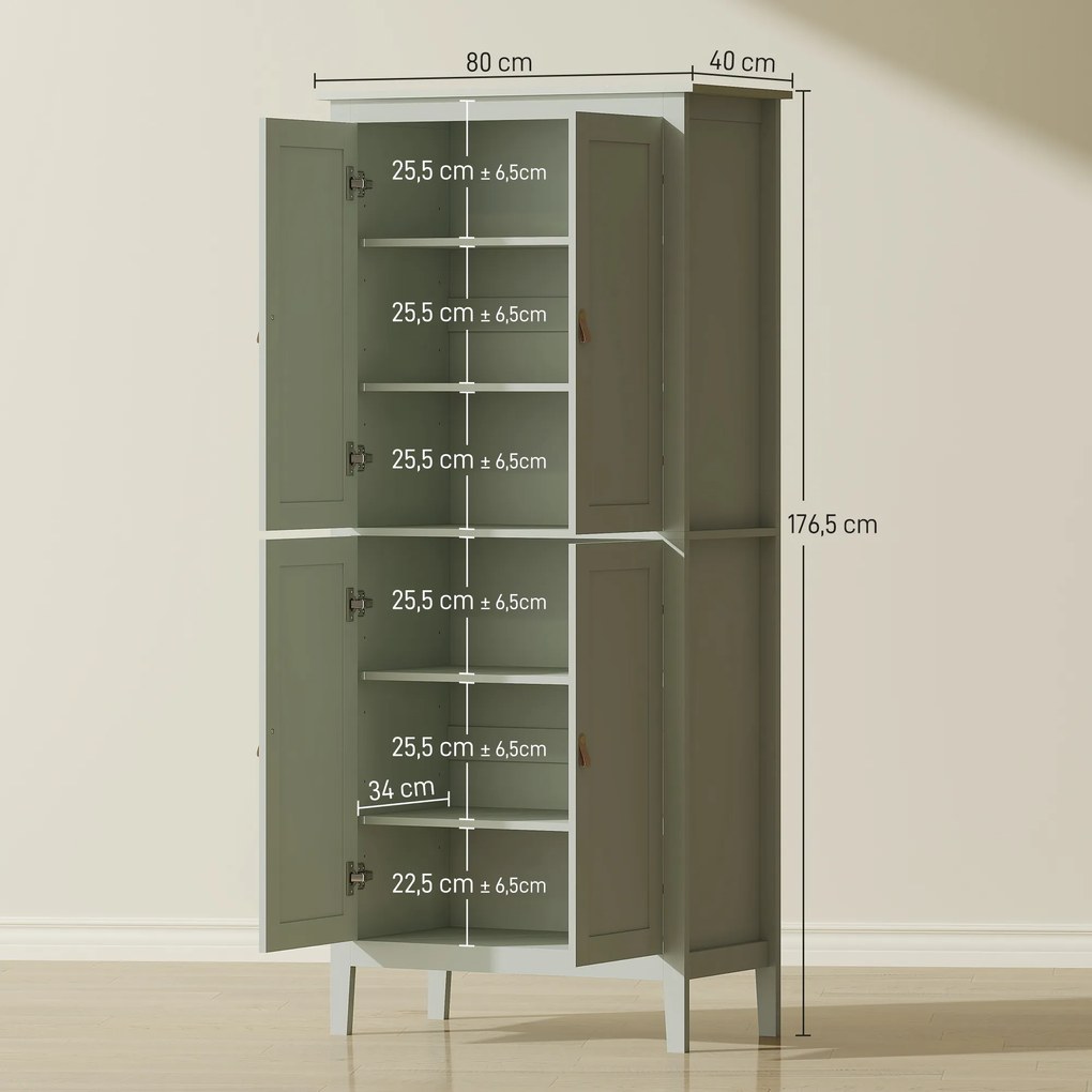 HOMCOM kuchyňský bufet, vysoká úložná skříň s nastavitelným LED a pohybovým senzorem, 80 x 40 x 176,5 cm, zelená