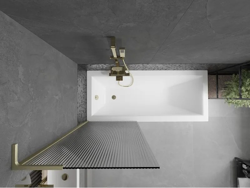 Mexen Next L, 1-křídlová vanová zástěna 70 x 150 cm, 6mm sklo s žebrovým vzorem, zlatý matný profil, 895-070-000-03-09-55