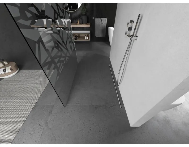 Mexen Kioto, sprchová zástěna Walk-In 130 x 200 cm, 8mm čiré sklo bílý vzor, broušená ocel profil, 800-130-002-97-85