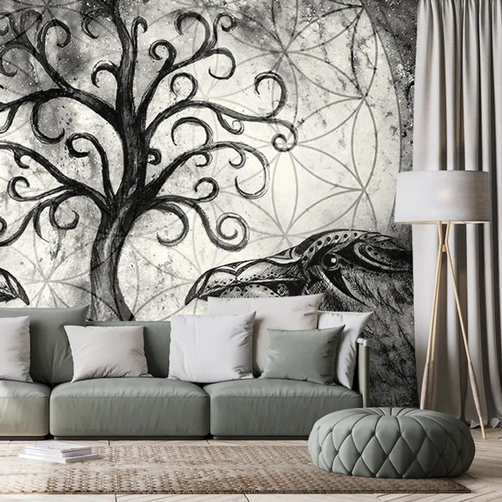 Samolepící tapeta černobílý magický strom života - 150x100 cm