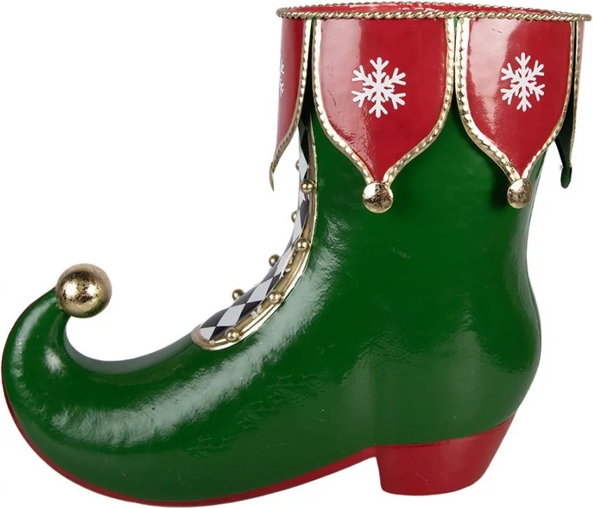 Zelená kovová vánoční dekorace bota skřítka Elfa - 39*16*31 cm