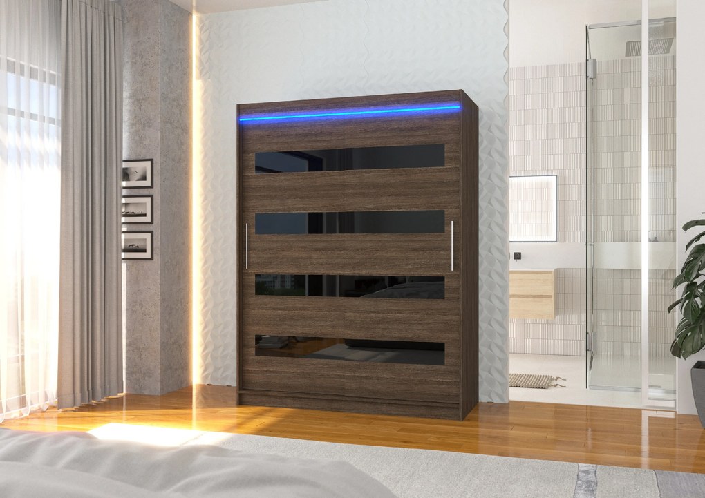 ADRK Furniture Posuvná skříň s lacobelem a LED osvětlením MARTINEZ 150