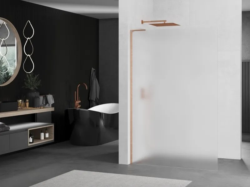 Mexen Kioto L, sprchová zástěna Walk-In 110 x 200 cm, 8mm sklo námraza, měděný matný profil, 800-110-103-65-30