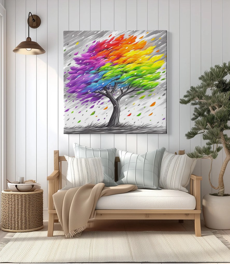 Obraz na plátně - Strom života Silné větry FeelHappy.cz Velikost obrazu: 80 x 80 cm