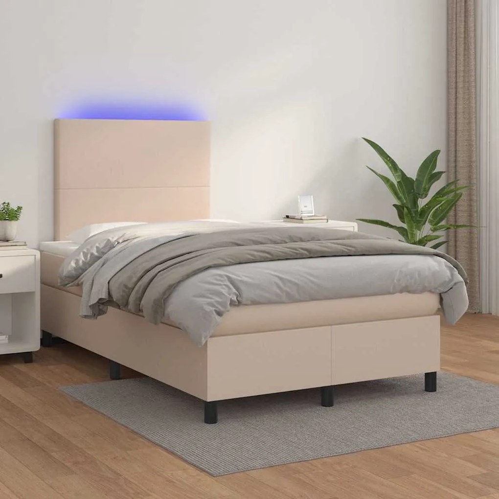 Box spring postel matrace a LED cappuccino 120x190cm umělá kůže 3270286