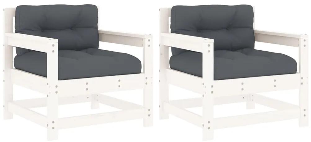 Zahradní židle s poduškami 2 ks bílé masivní borové dřevo - Default Title